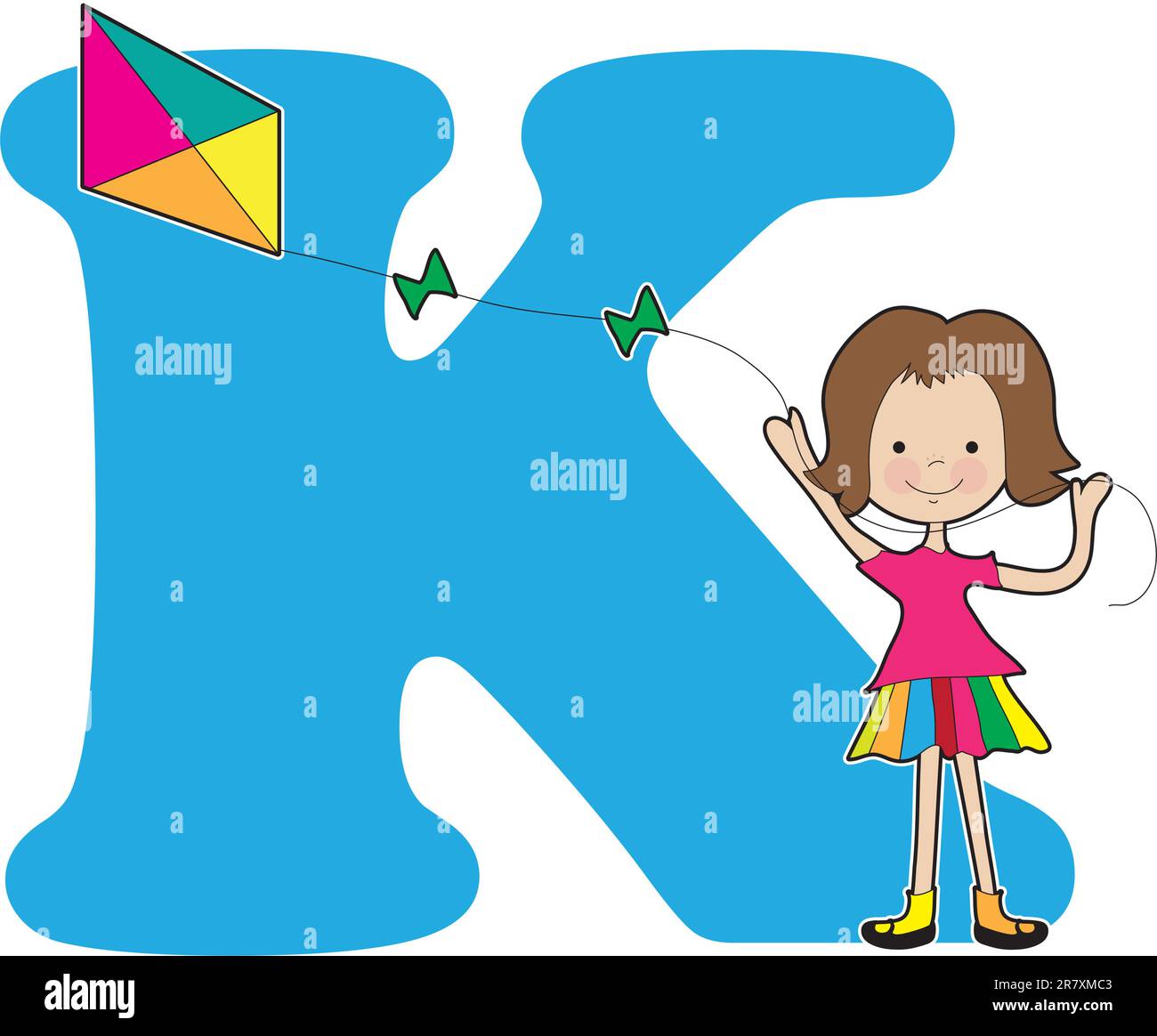 A young girl holding a kite to stand for the letter K Stock Vector ...