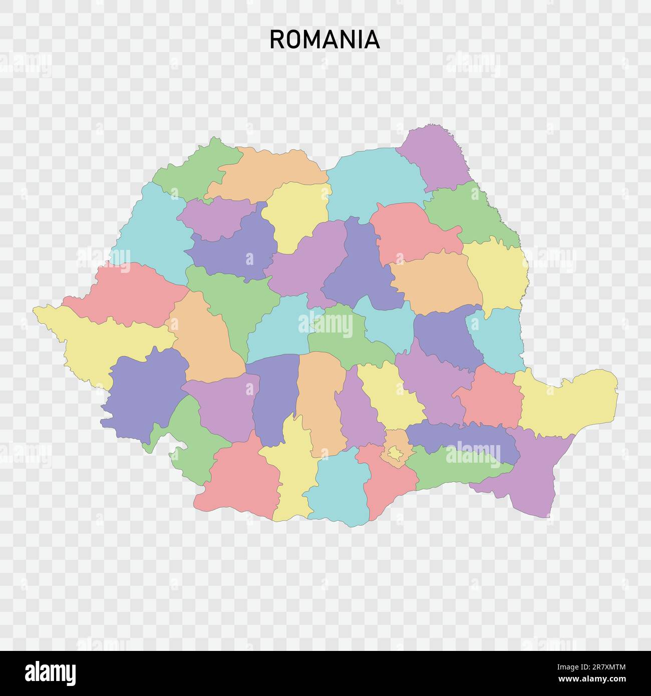 Isolated colored map of Romania with borders of the regions Stock ...