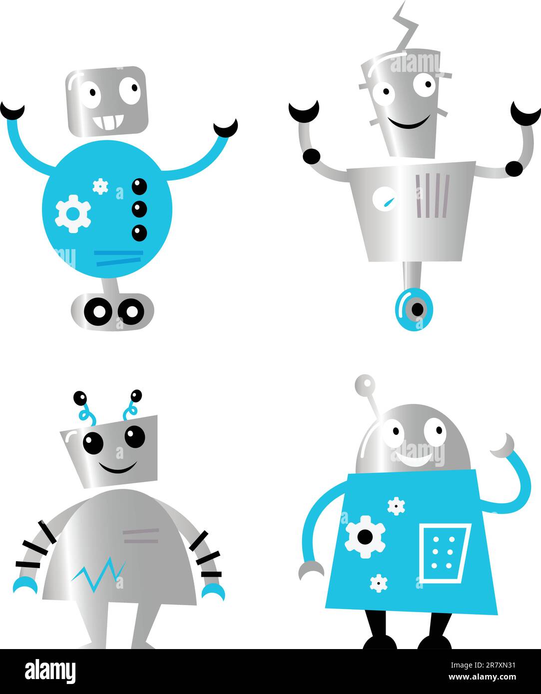 Cute cartoon robot characters. Vector collection Stock Vector Image ...