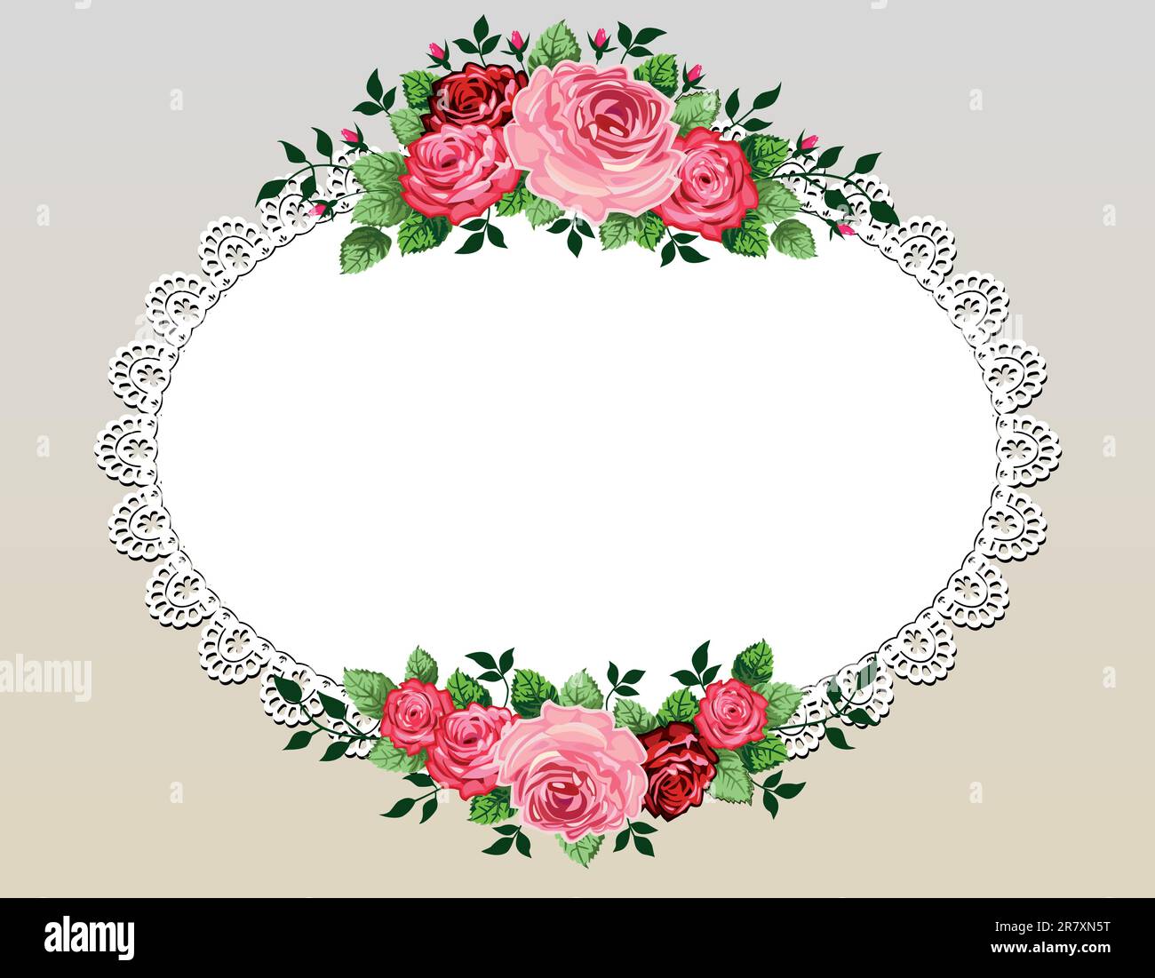 Vintage roses bouquet vector illustration with lace frame and space for ...
