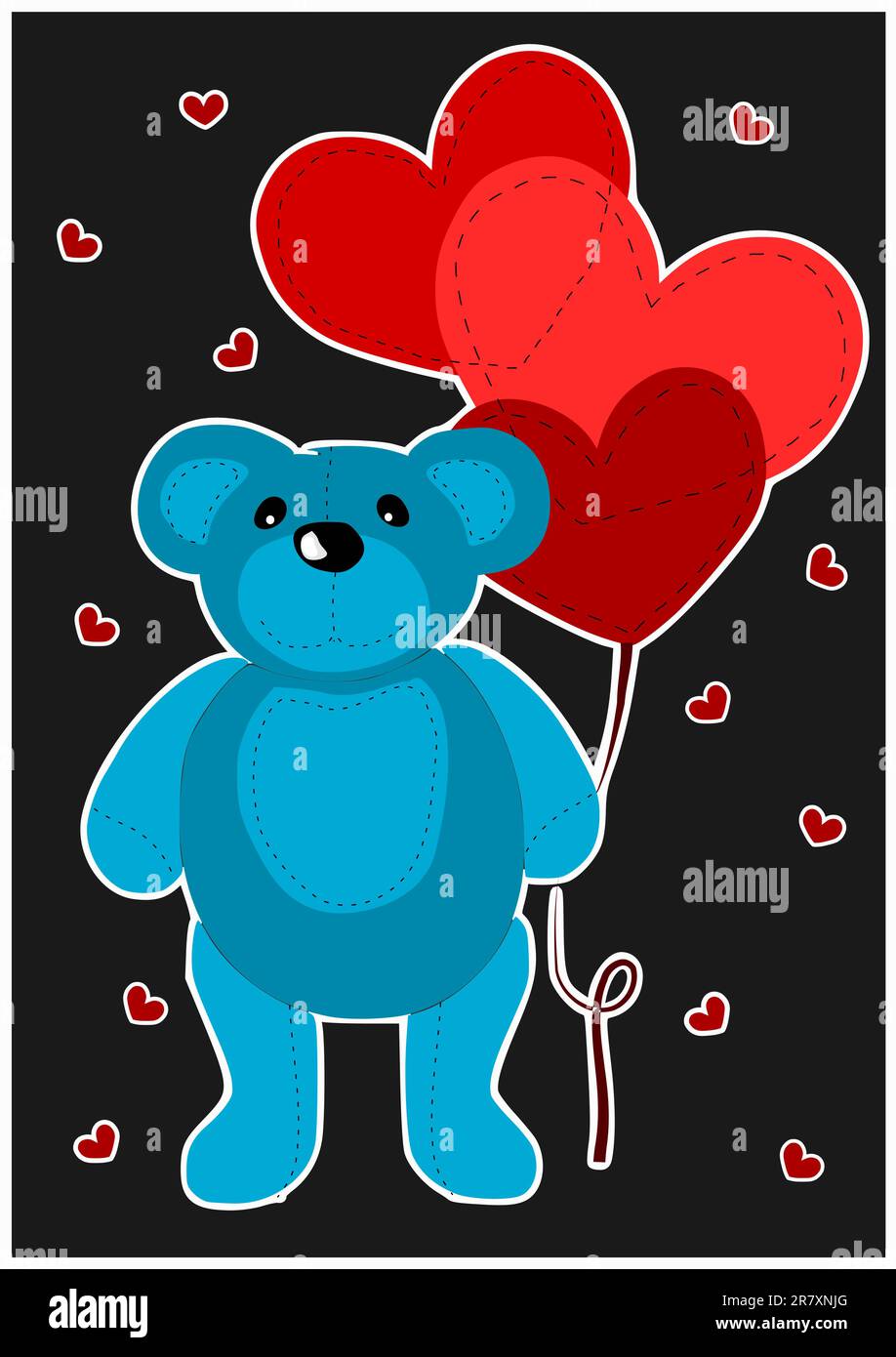 Blue Teddy Bear With Red Balloons Hearts Vector Stock Vector Image And Art Alamy