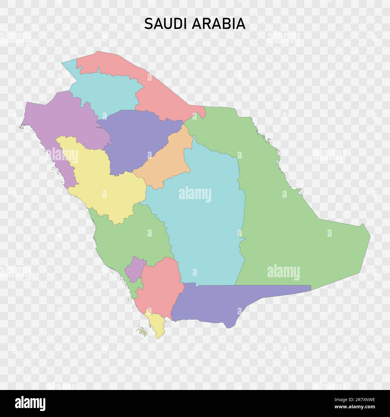 Isolated colored map of Saudi Arabia with borders of the regions Stock ...