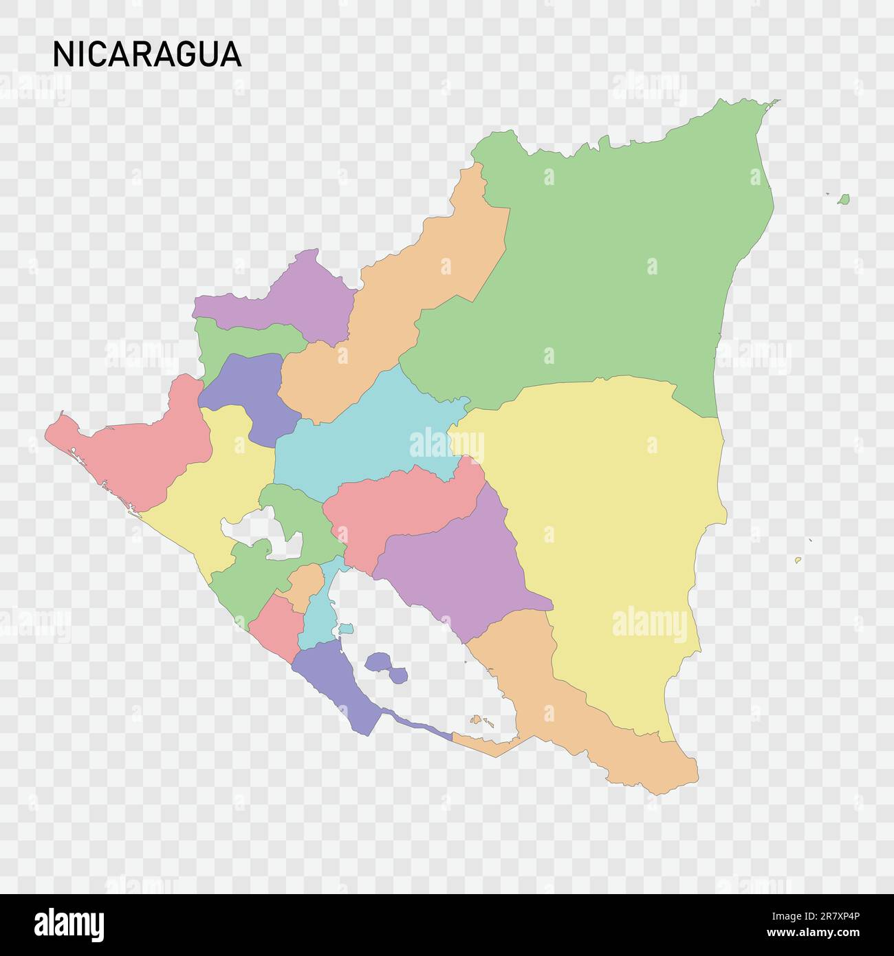 Isolated colored map of Nicaragua with borders of the regions Stock ...