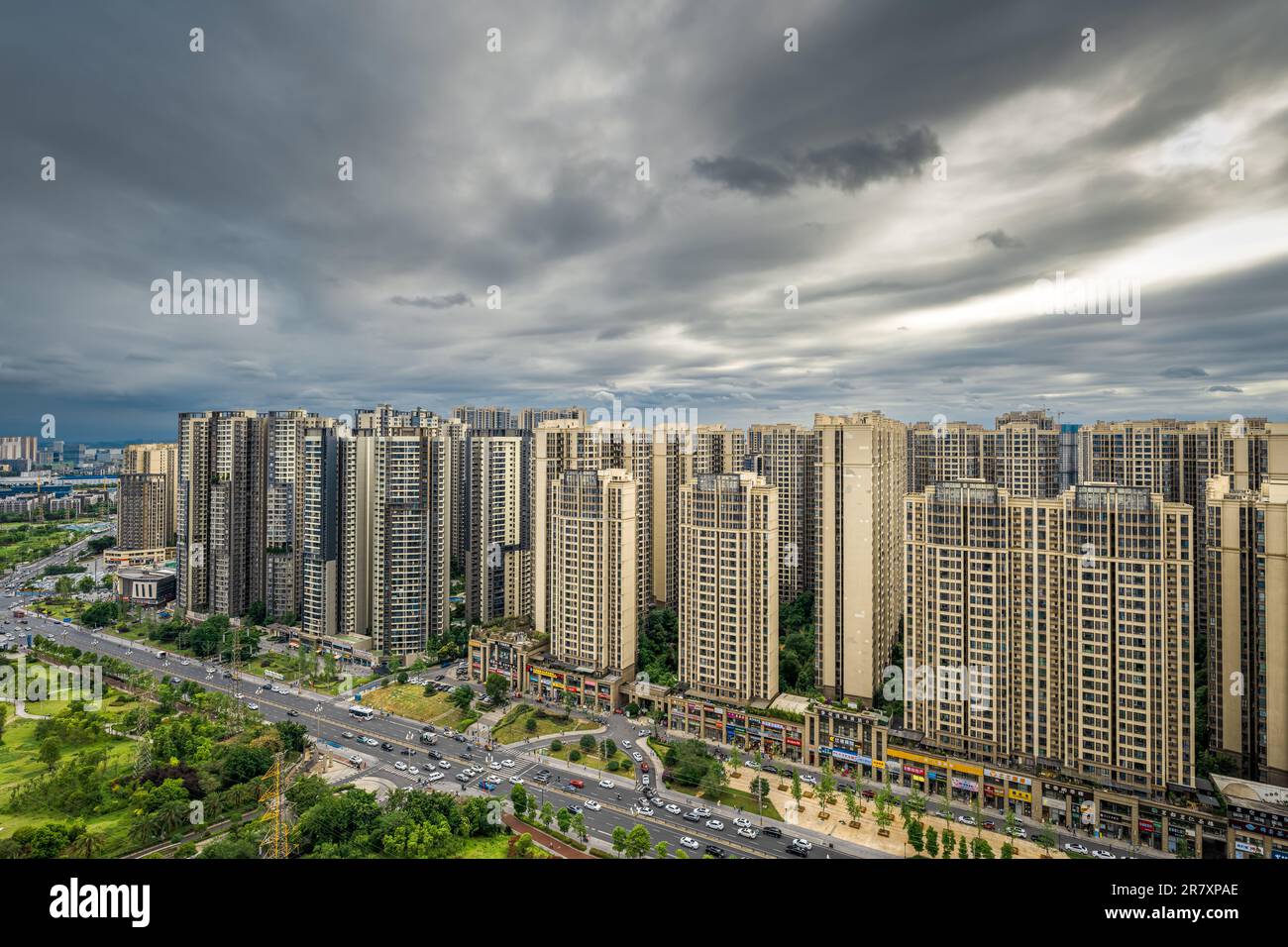 Residential buildings in Chengdu during sunset and dusk Stock Photo - Alamy