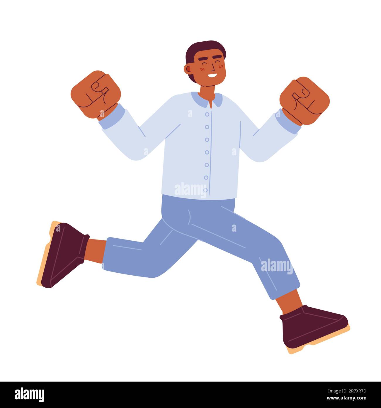 Excited african american male jumping semi flat colorful vector ...