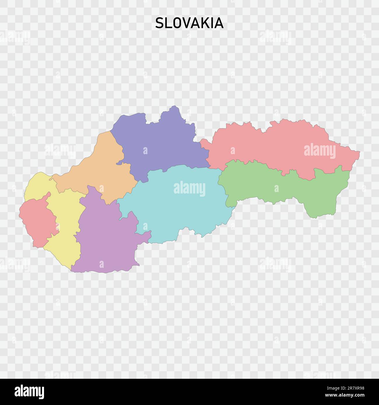 Isolated colored map of Slovakia with borders of the regions Stock ...