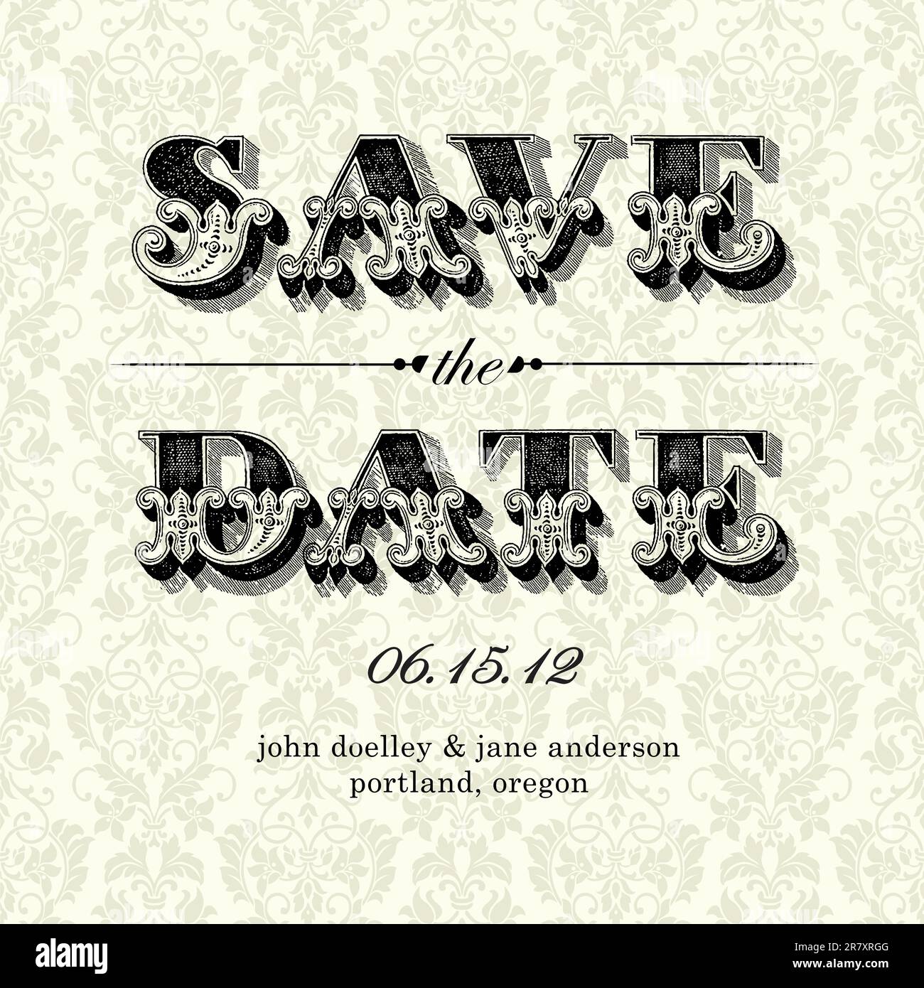 Vector Vintage Save the Date Card. Easy to edit. All pieces are ...
