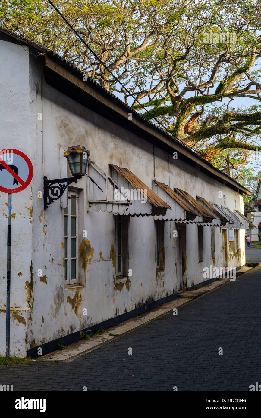 Galle Fort streets Colonial style building and paved road and no ...