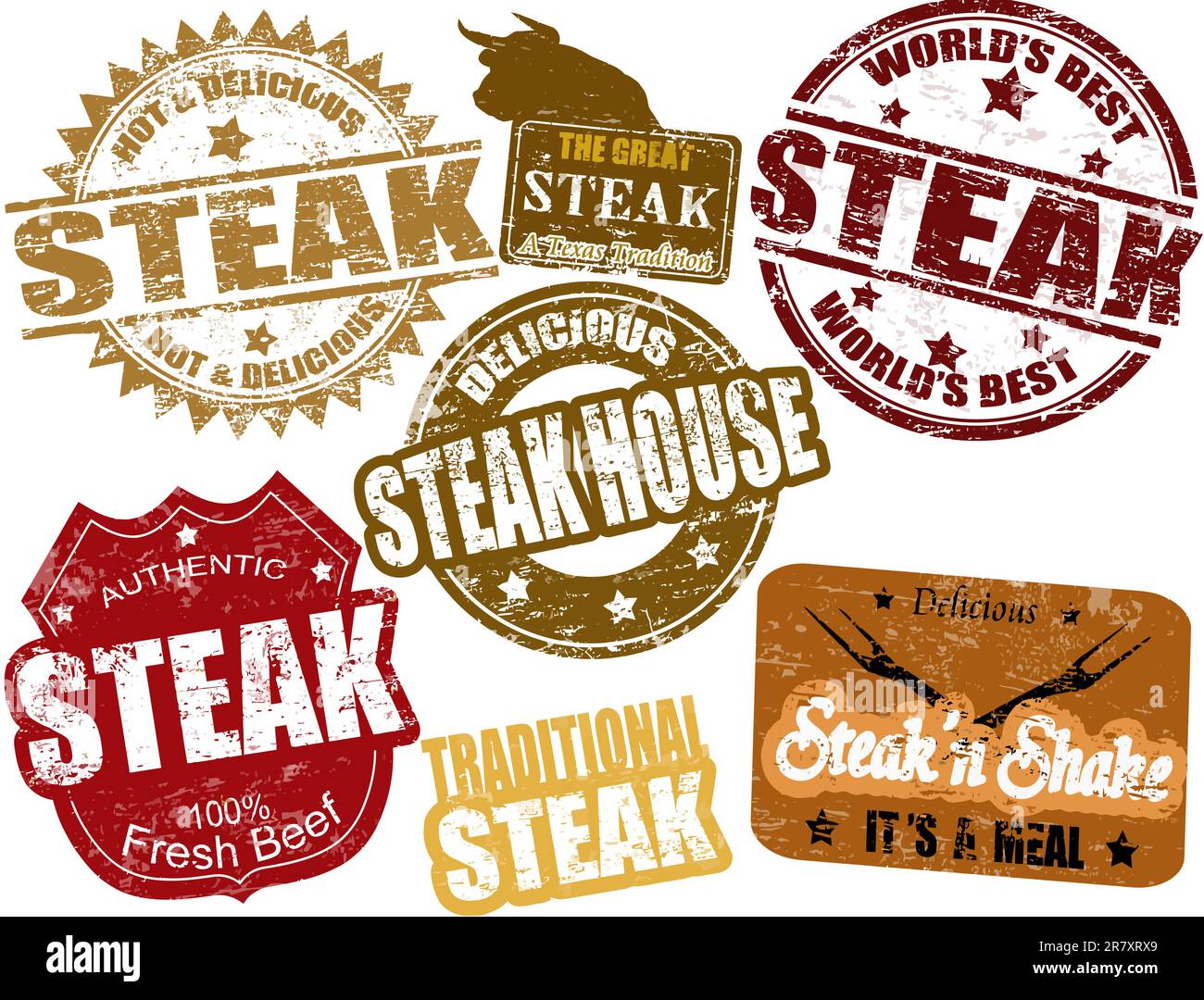 Set of grunge rubber stamps with the word steak written inside, vector ...