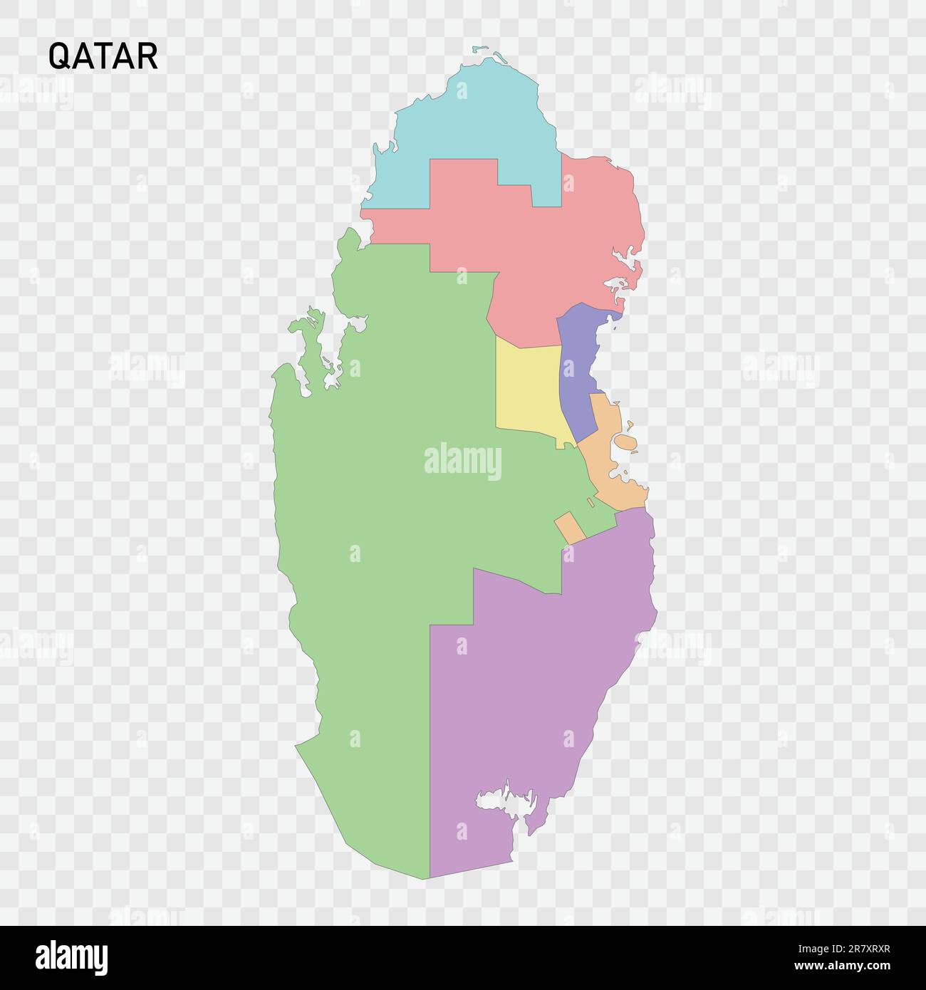 Isolated colored map of Qatar with borders of the regions Stock Vector ...