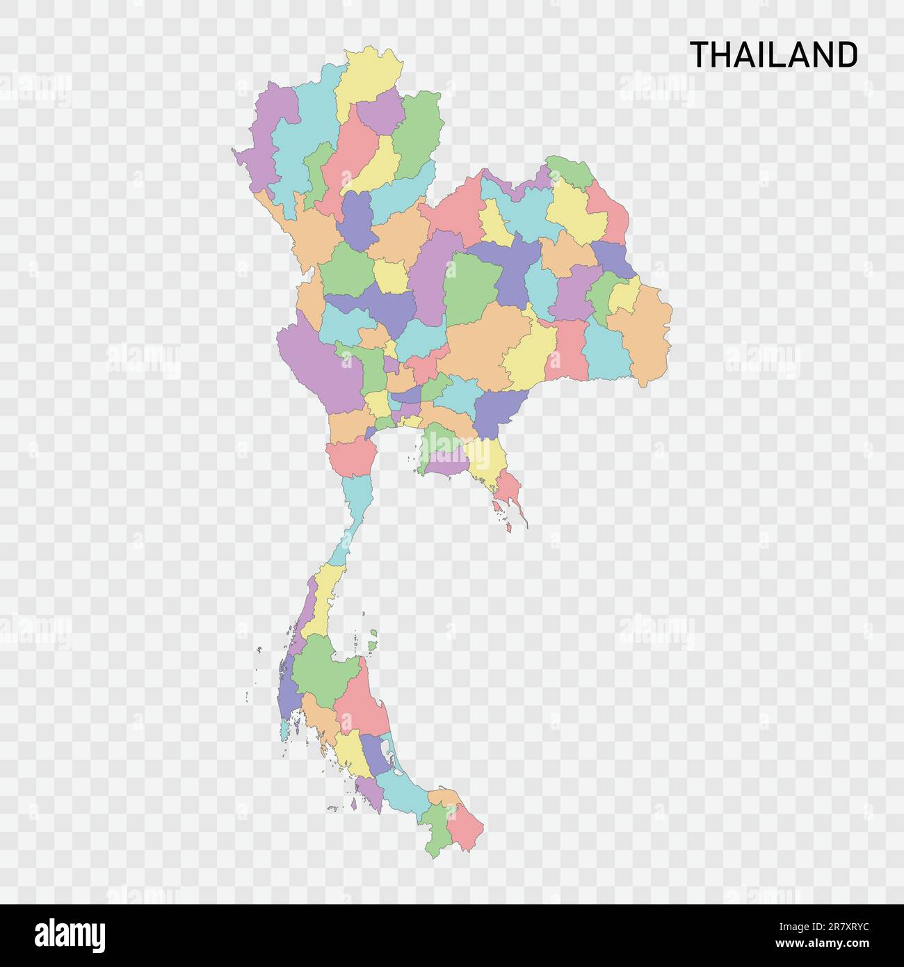 Isolated colored map of Thailand with borders of the regions Stock ...