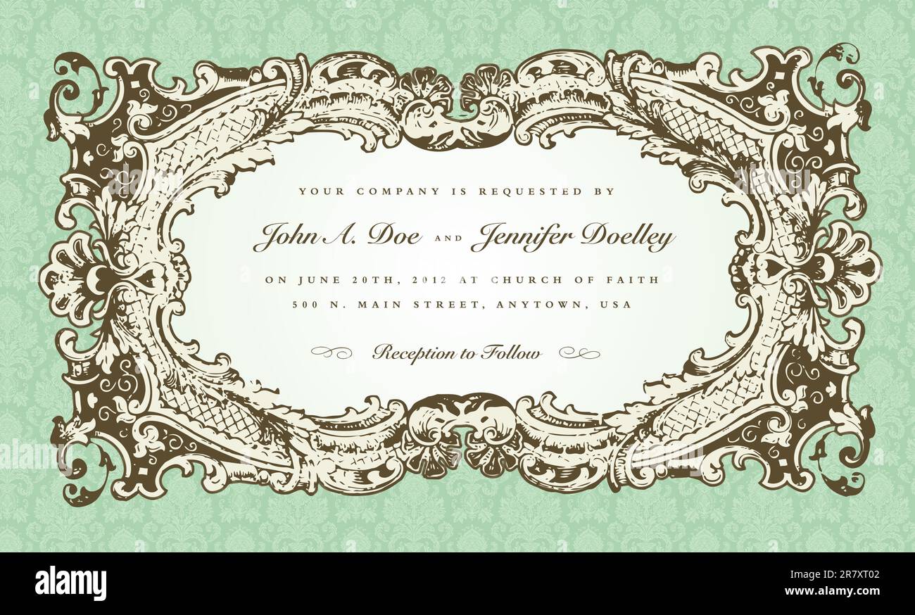 Vector Victorian Wedding Frame for Invitation. All pieces are separate, and easy to edit Stock ...