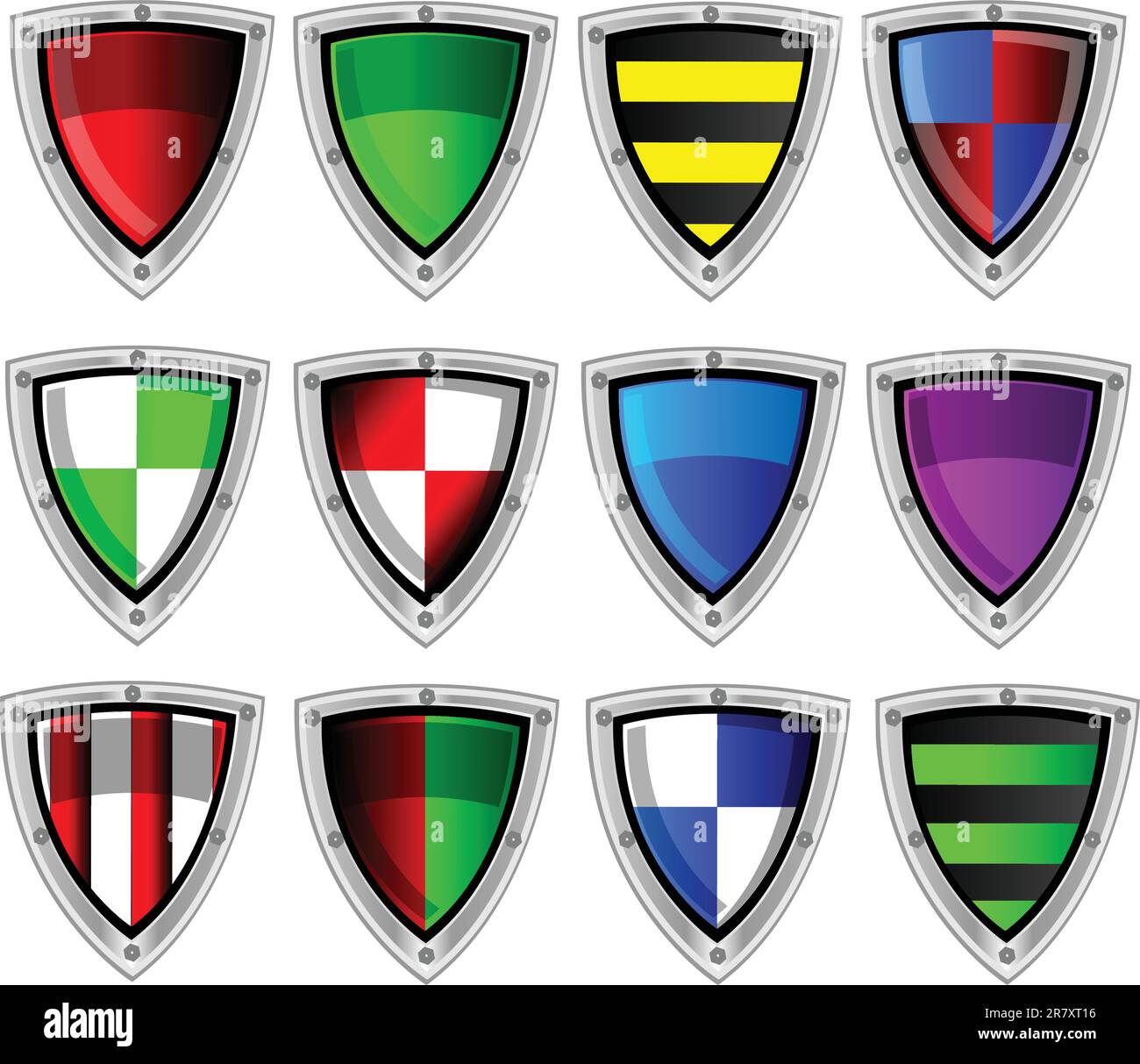 Vector Set Of Colorful Security Shields Icon Isolation Over White