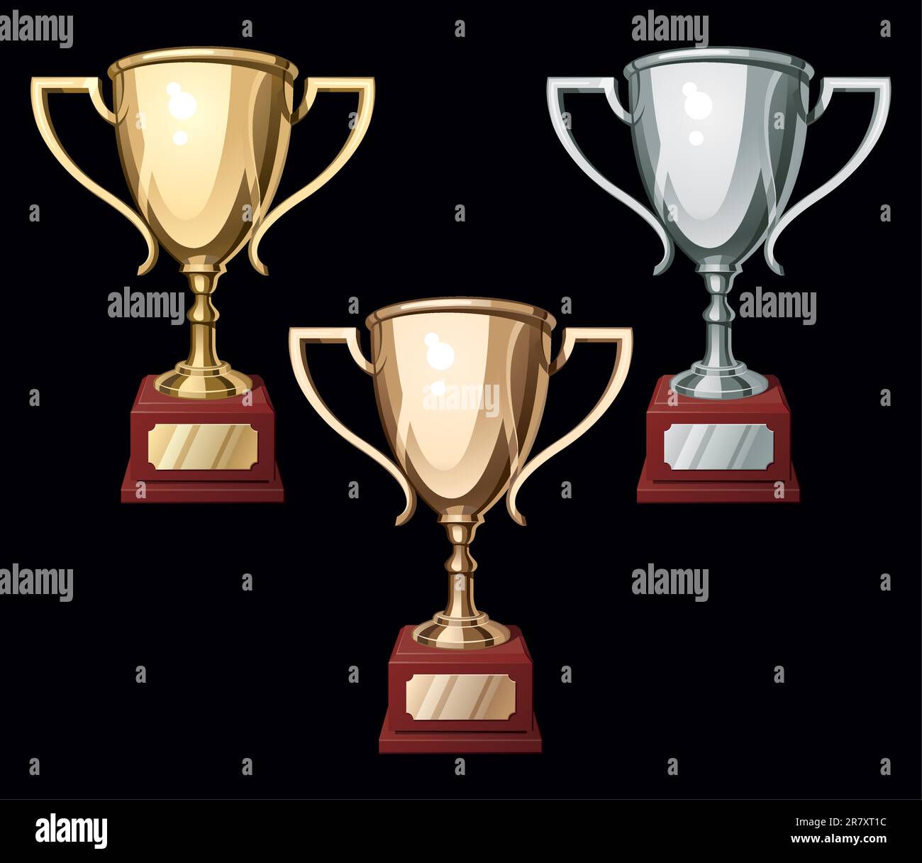 Set of gold, silver and bronze sport cups on black background. Vector ...