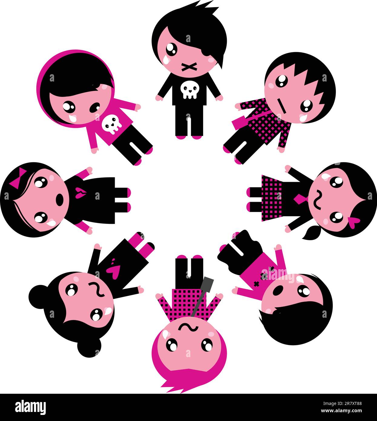 Cute retro emo kids group. Vector Illustration Stock Vector Image & Art ...