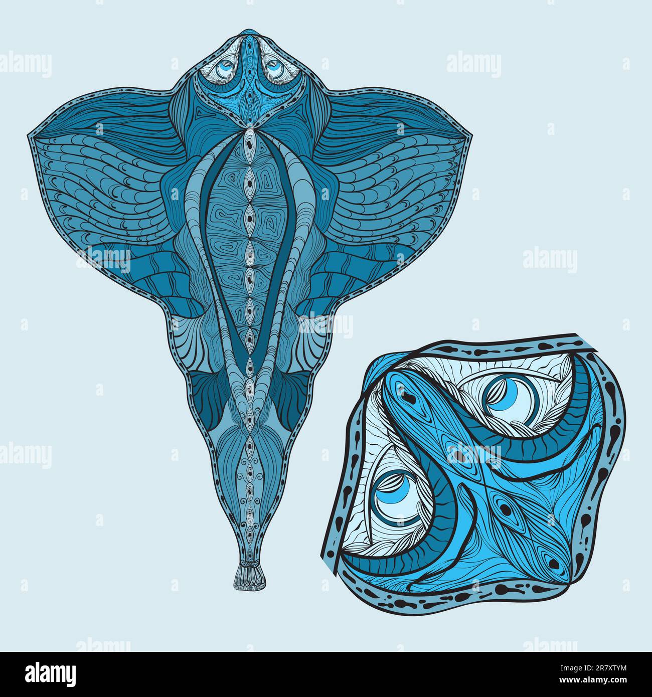 vector hand drawn blue ramp fish, head magnified Stock Vector Image ...