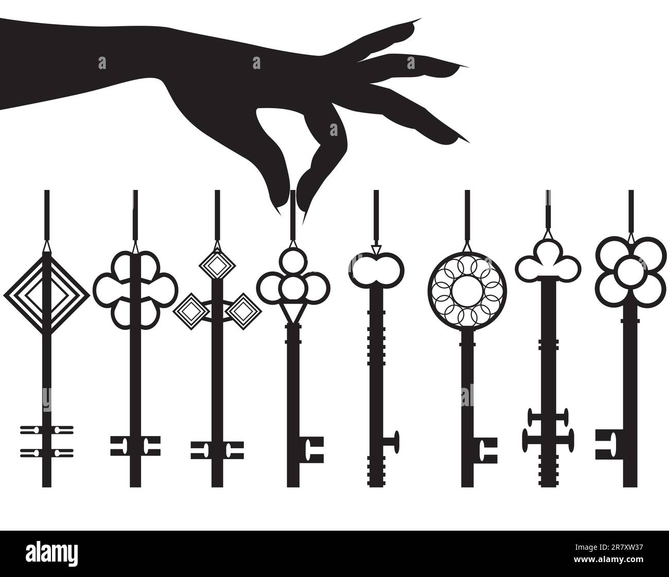 Silhouette female hand hold key set for an auto or apartment or office ...