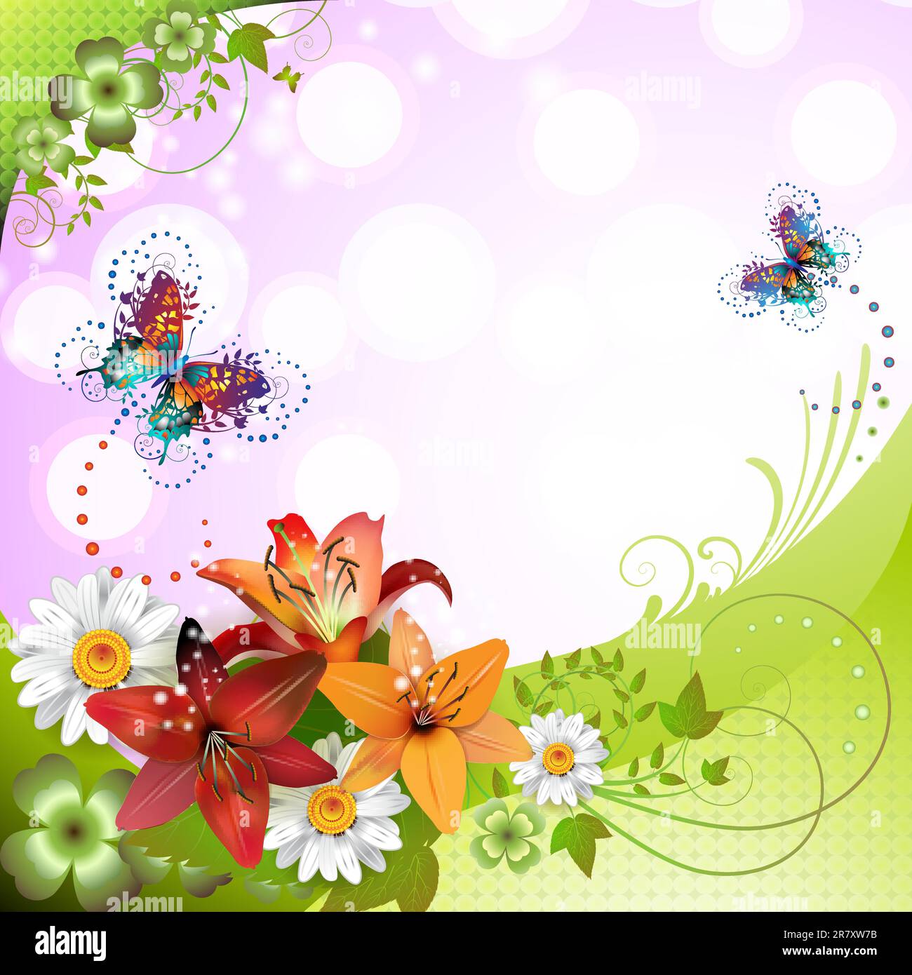 Springtime background with flowers and butterflies Stock Vector Image ...