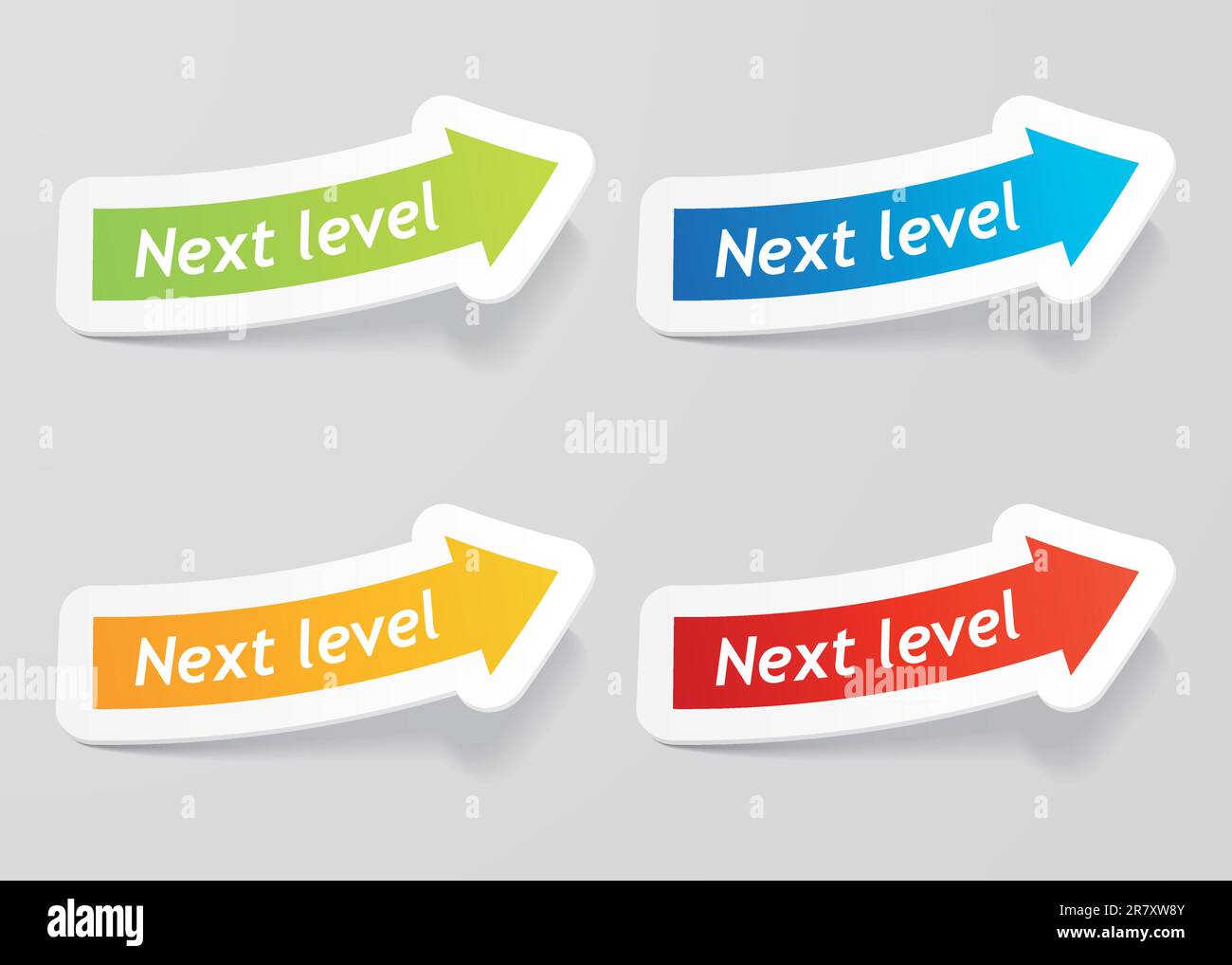 Vector next level message on arrow stickers set. Vector illustration ...