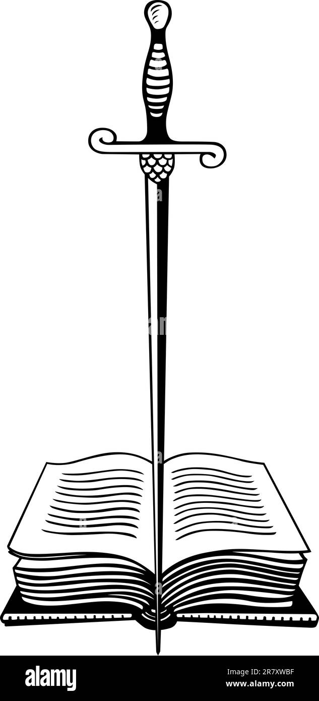Warlock book with sword standing in the middle of it Stock Vector Image ...