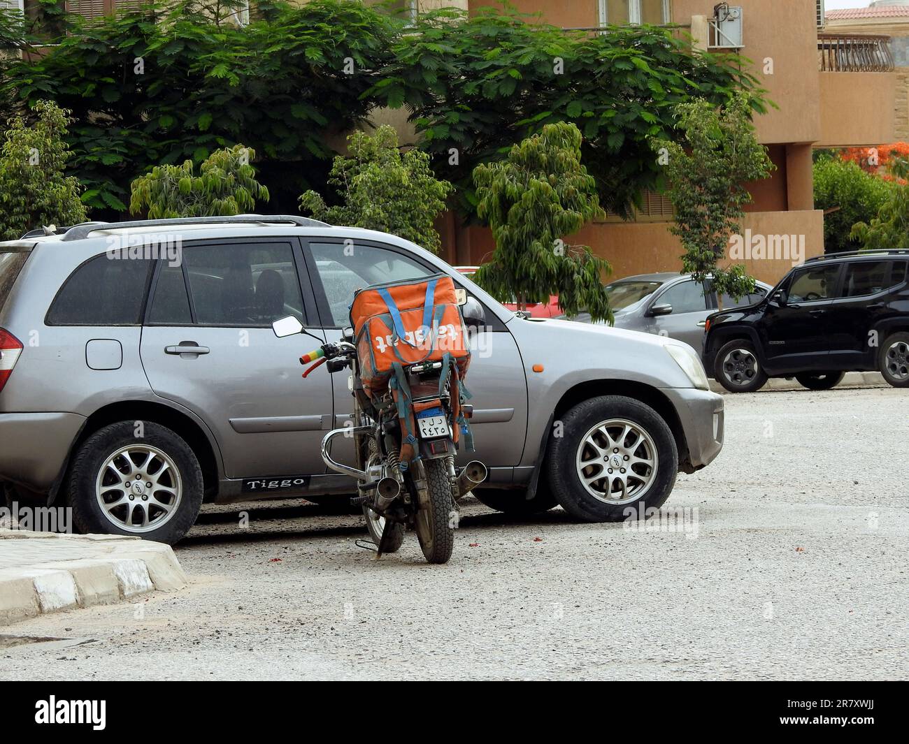 Cairo, Egypt, June 6 2023: Talabat motorcycle delivery service of Food, groceries and more ...