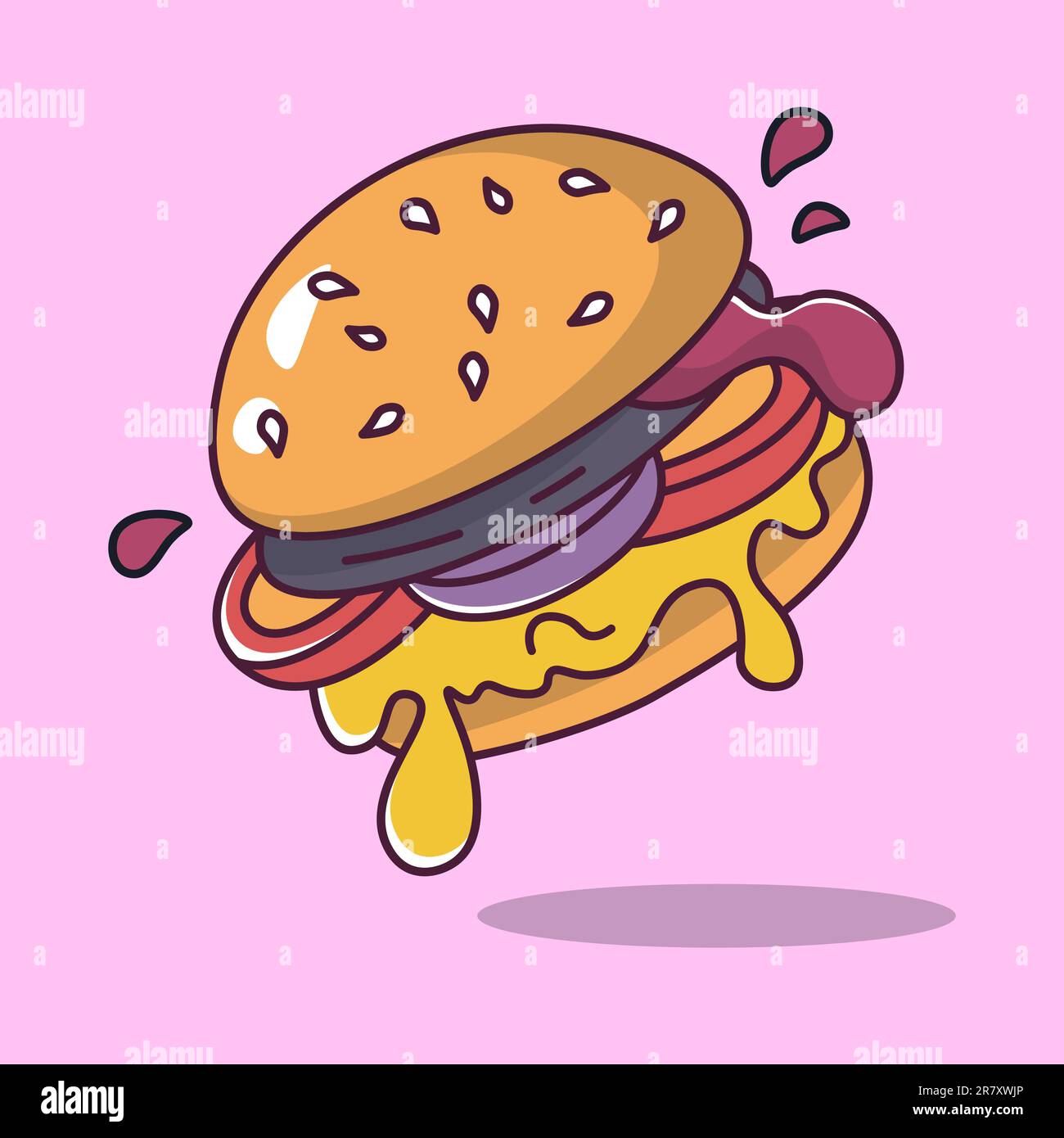 cheeseburger burger with dripping cheese cartoon style illustration ...