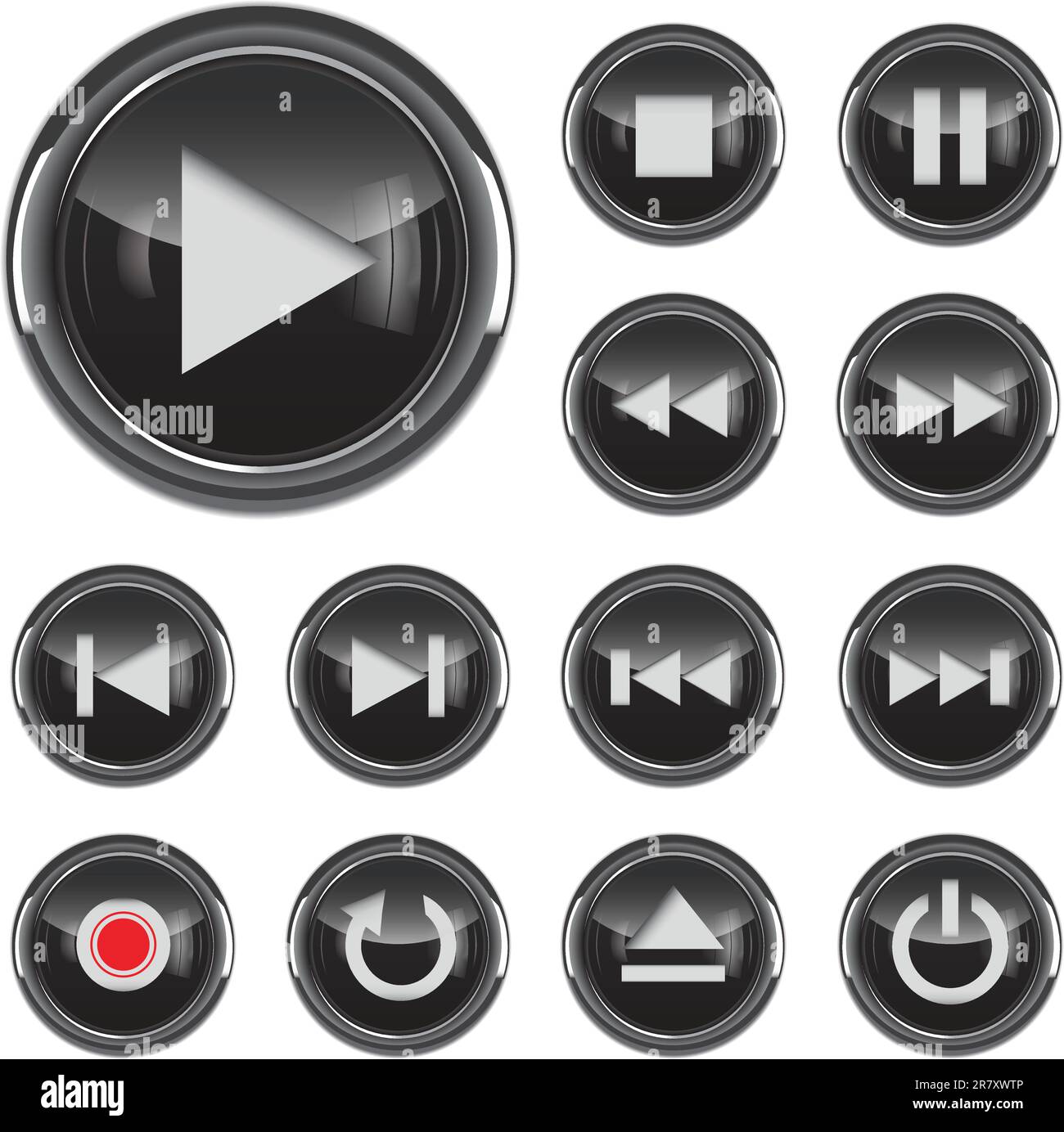 Black glossy multimedia control button/icon set. Vector illustration Stock Vector Image & Art ...