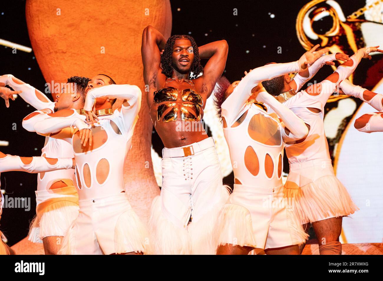 Lil Nas X performs during the 2023 Bonnaroo Music and Arts Festival on ...