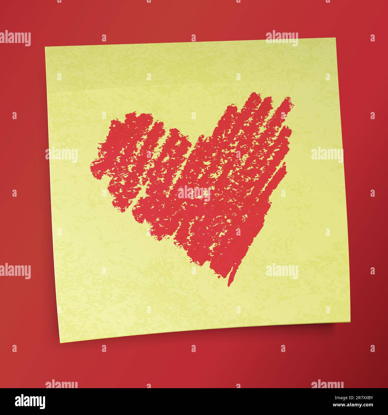Yellow sticky note with Valentine`s heart. Vector illustration, EPS10 ...