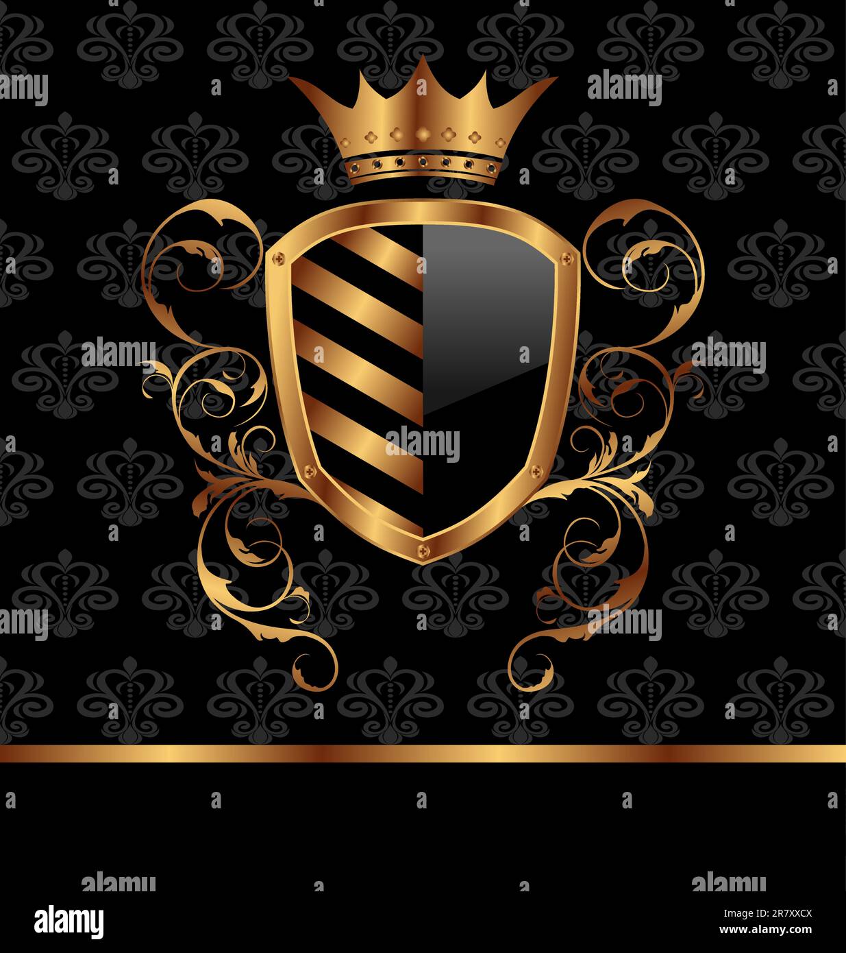 Illustration ornate floral shield with crown - vector Stock Vector ...