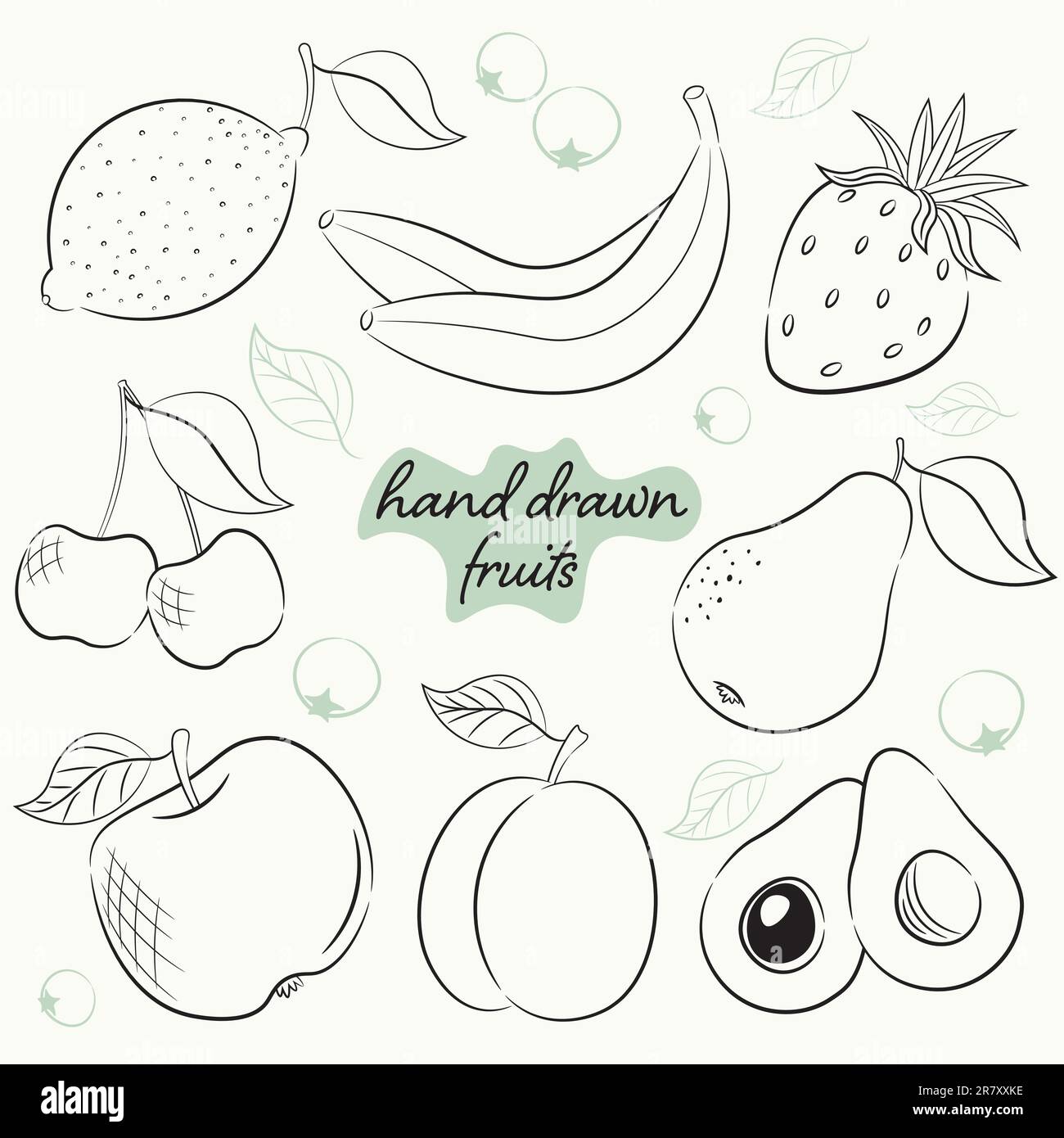 set of 8 sketching fruits in hand drawing style Stock Vector Image ...