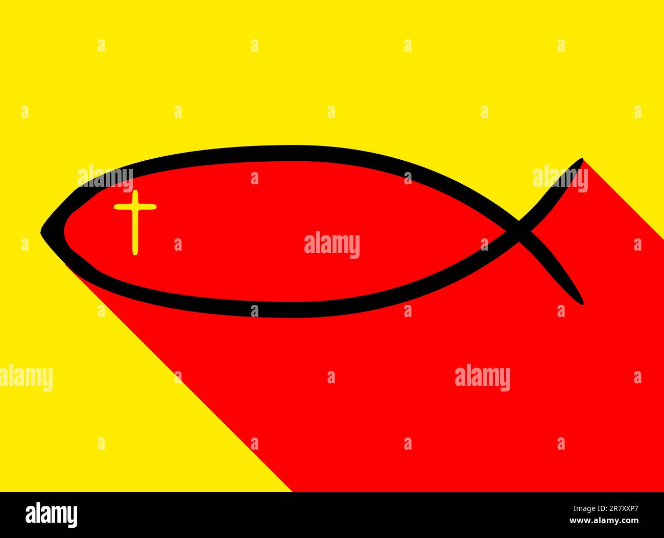 Depiction of the Christian fish symbol in red and yellow with shadow ...