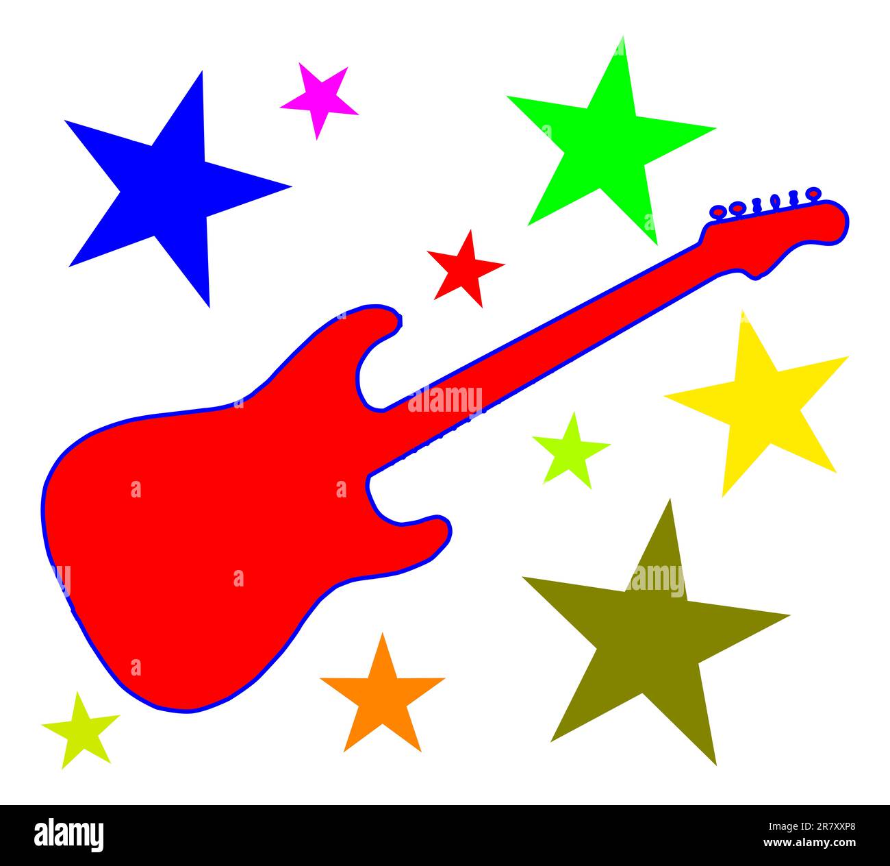 Red generic electric guitar isolated with stars on a white background ...