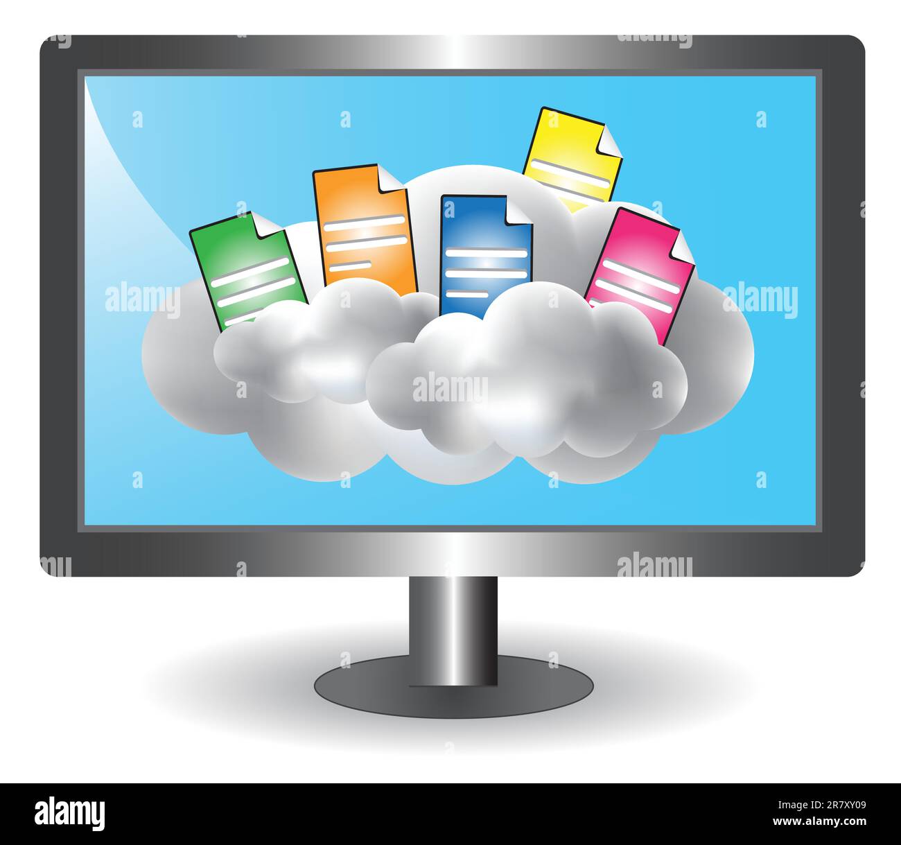 Cloud Computing concept vector illustration with clouds, documents in the computer monitor Stock ...