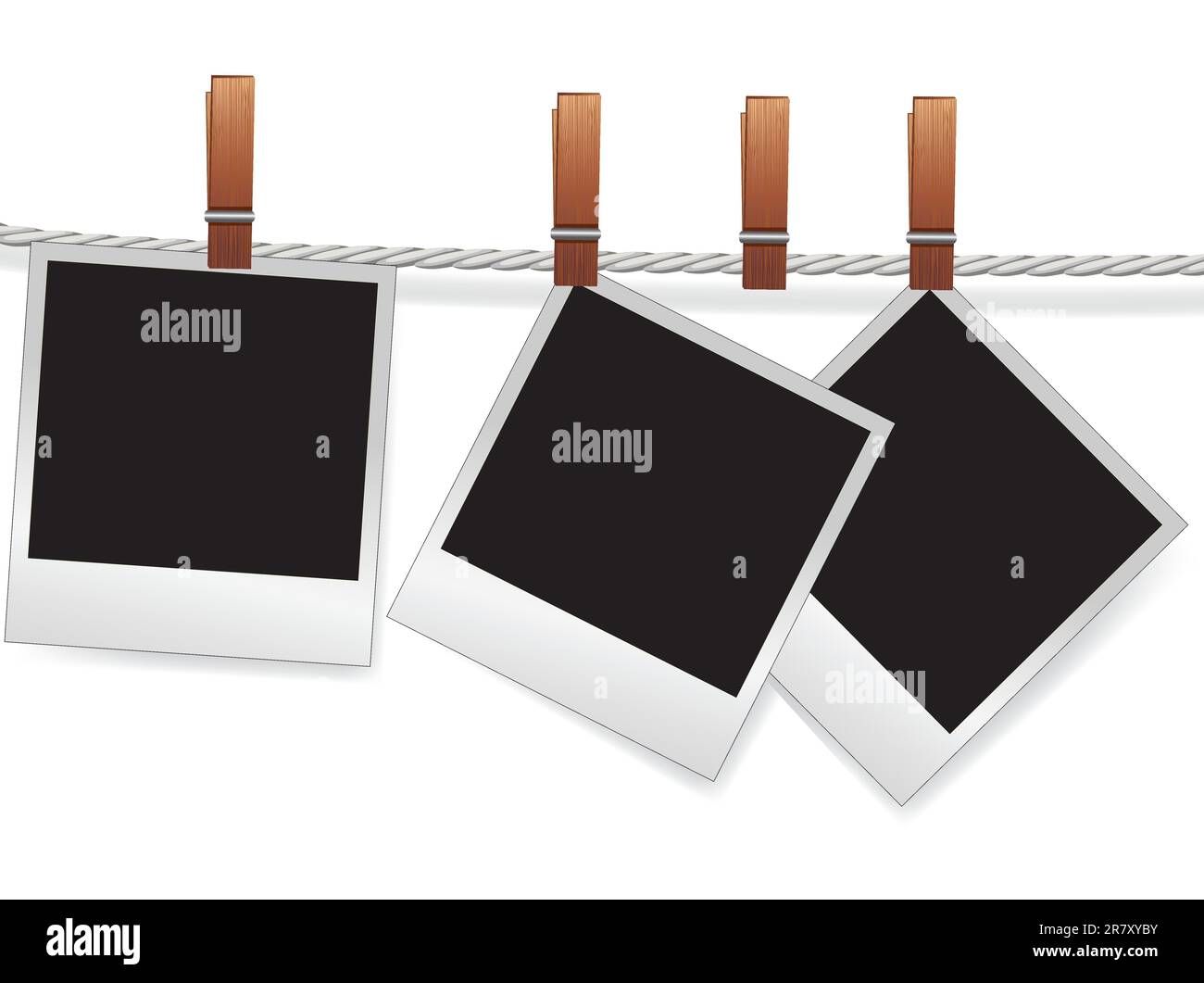 Photo snapshot frames on rope for scrap. Polaroid blank for picture of ...