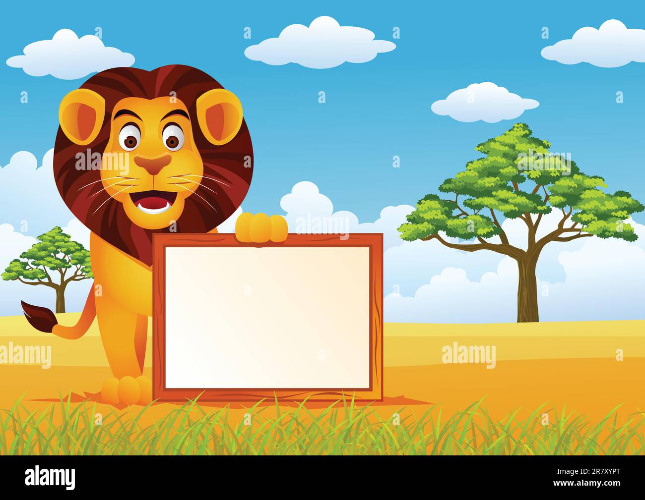 Vector Illustration Of Animal Cartoon With Blank Sign Stock Vector ...