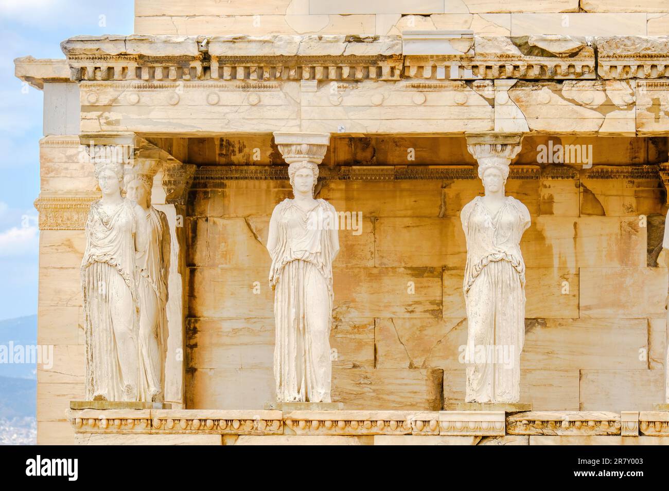 Karyatides statues, Erehtheio, on the Acropolis in Athens, Greece Stock ...