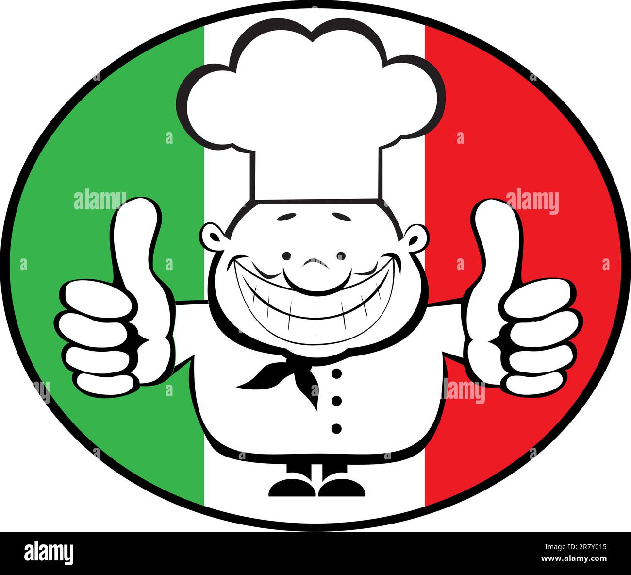 Cartoon smiling chef showing thumbs up on italian flag background ...