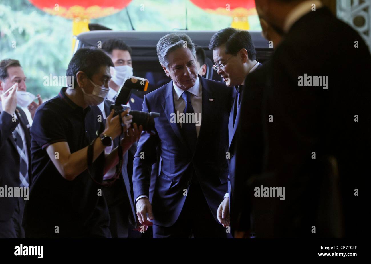 U.S. Secretary of State Antony Blinken, center, meets with Chinese Foreign Minister Qin Gang ...