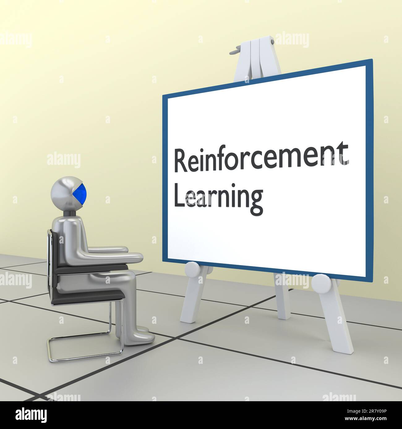 3D illustration of a Reinforcement Learning script on a tripod board ...