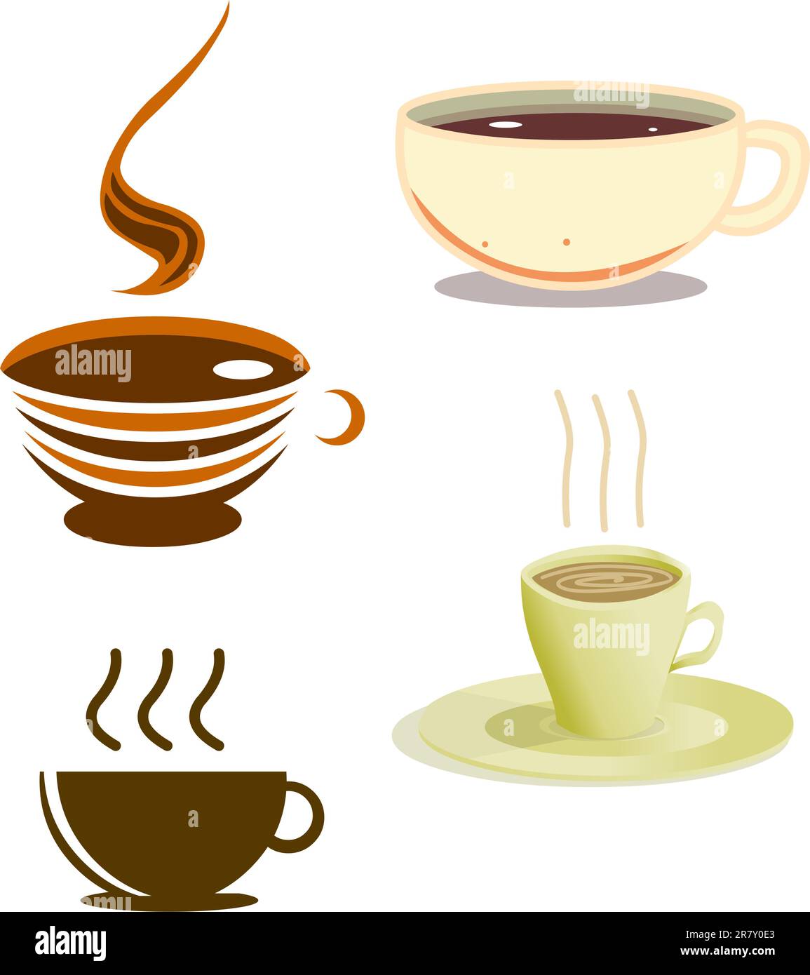 A pack of vector illustrations of coffee cups in various styles Stock ...