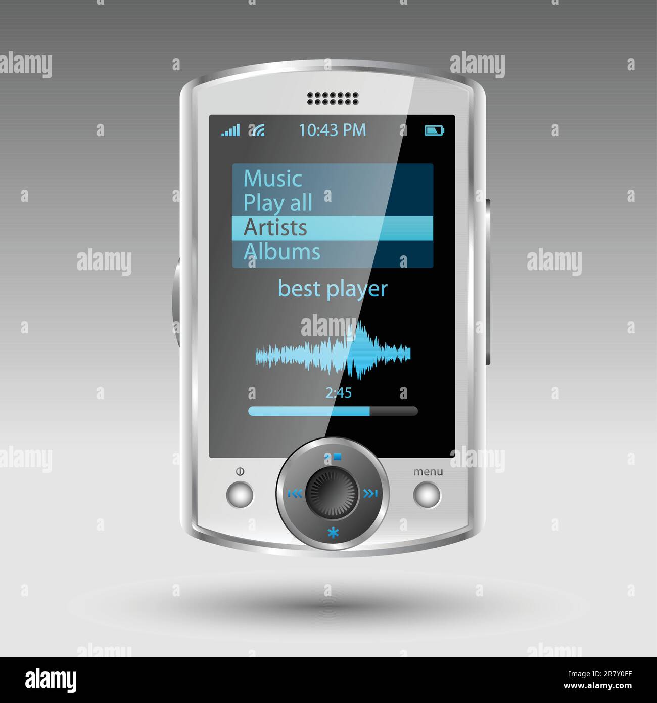 Media player with data cable connection an big touch screen. Vector ...