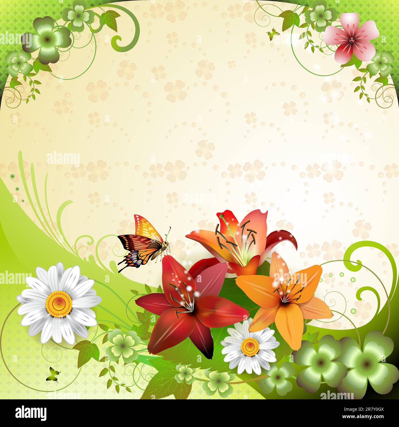 Springtime background with flowers and butterflies Stock Vector Image ...