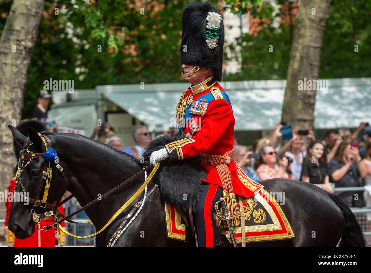 London, Britain. 17th June, 2023. Britain's King Charles III rides a ...