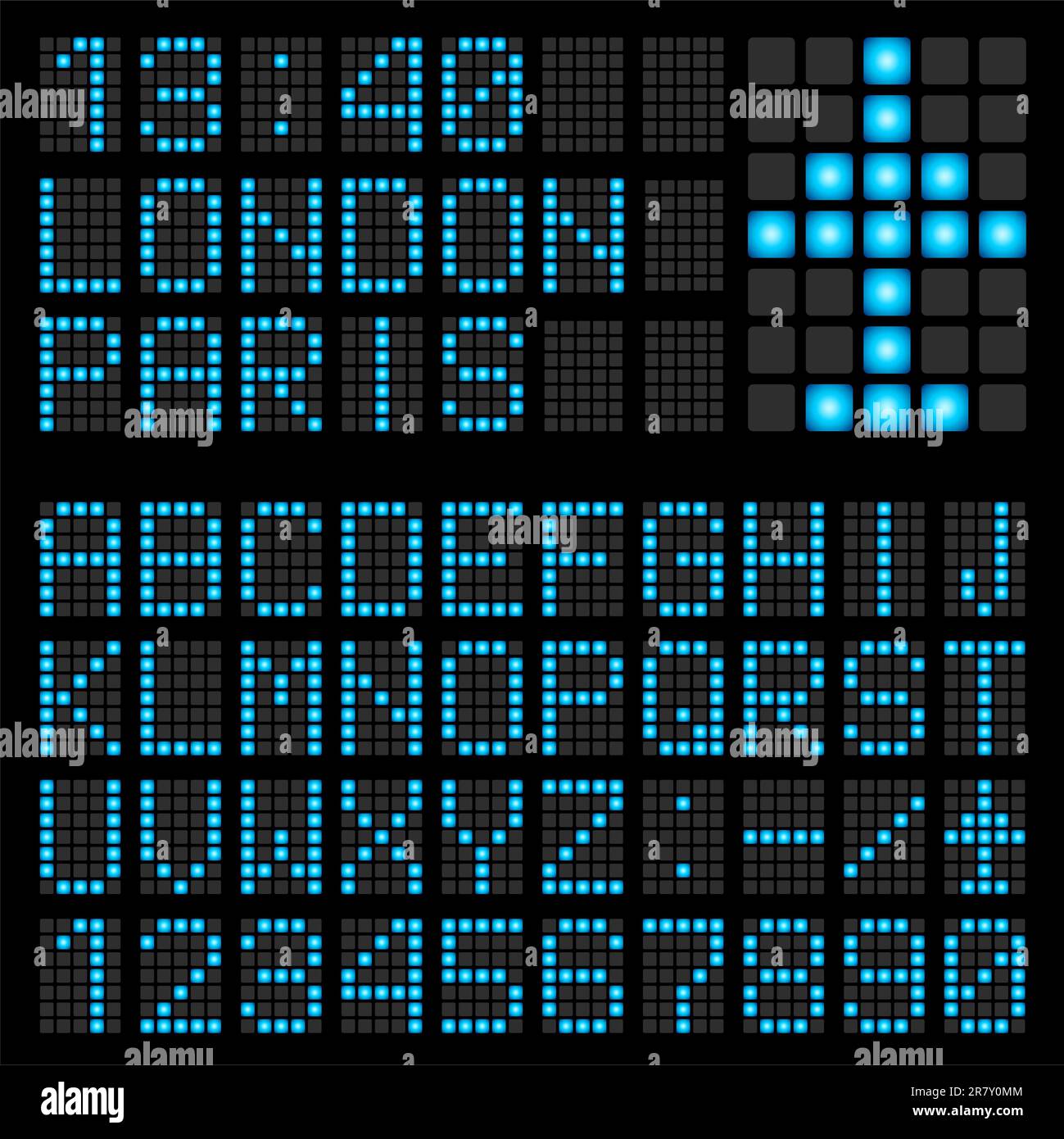 Set of blue letters on a mechanical timetable. Illustration of the ...