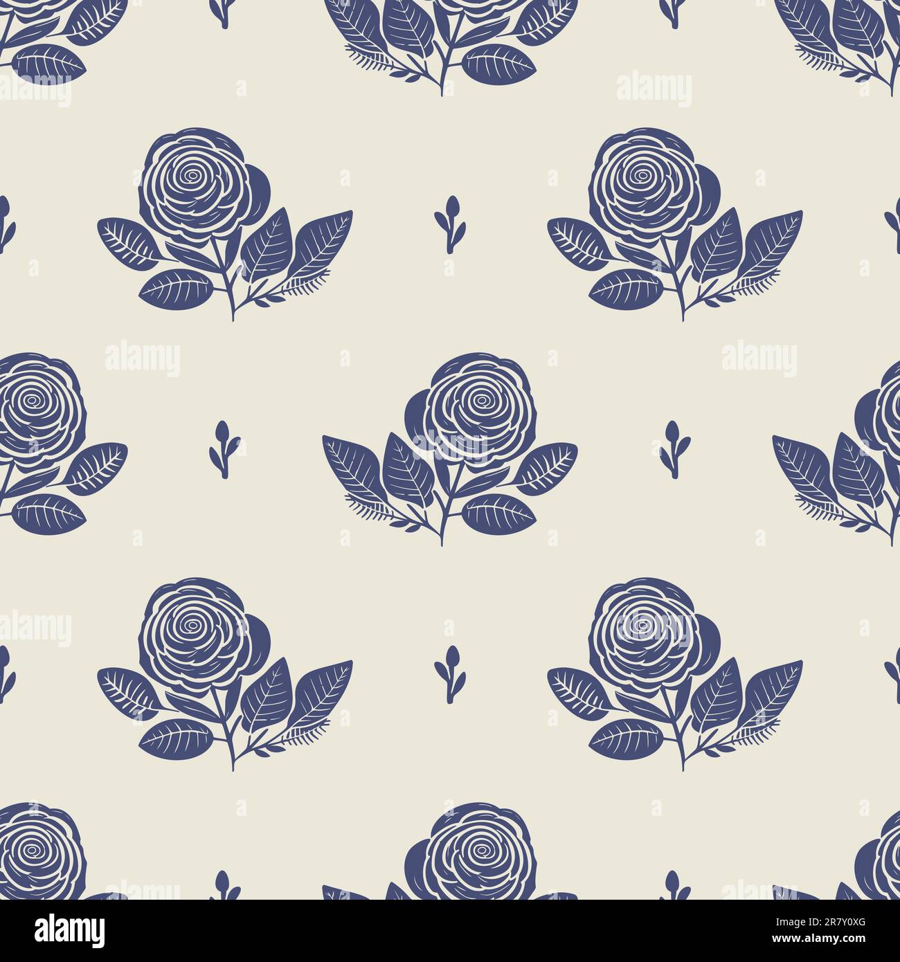 Quirky floral lino cut motif vector pattern. Seamless decoration of ...