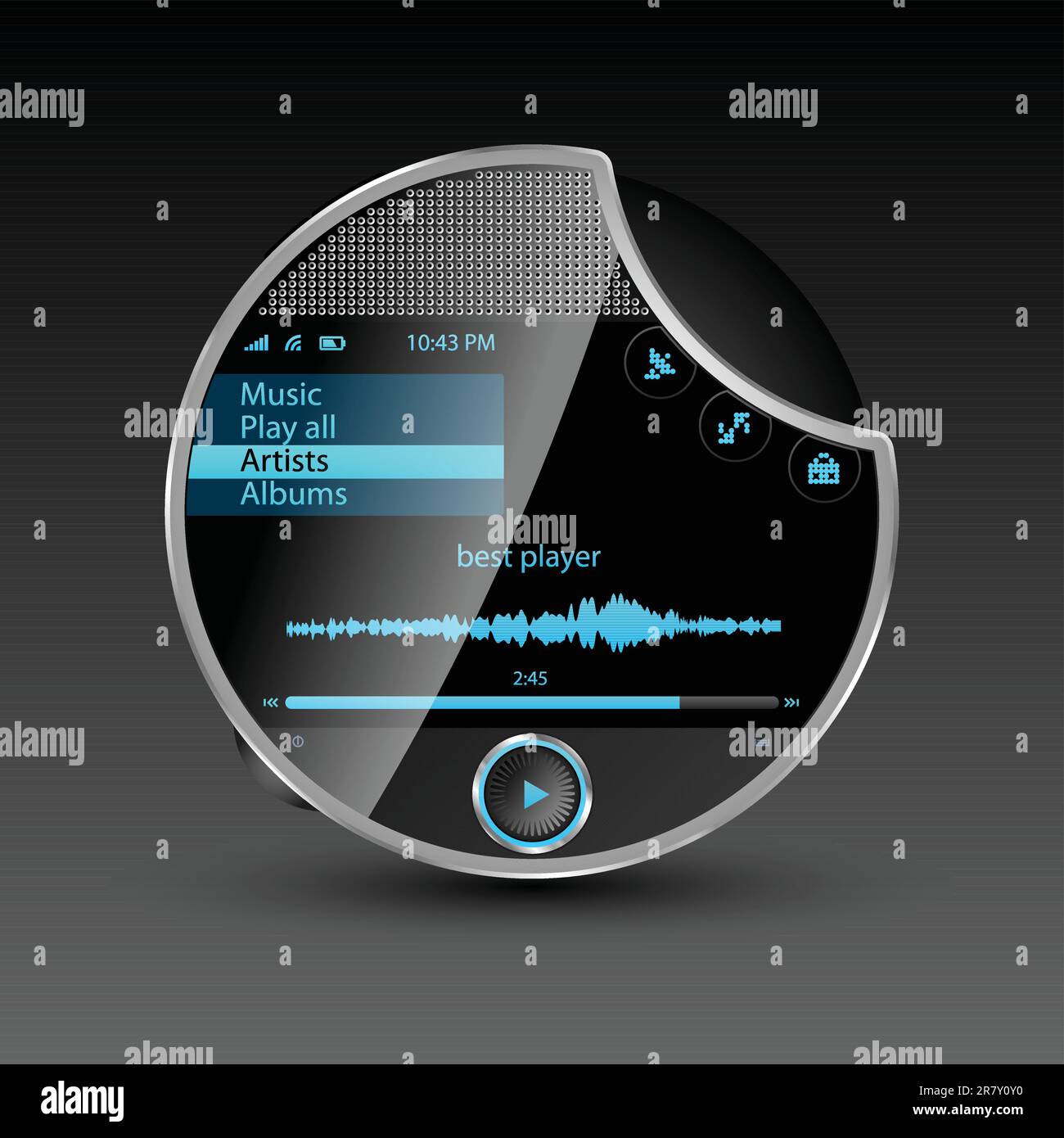 Media player with data cable connection an big touch screen. Vector ...