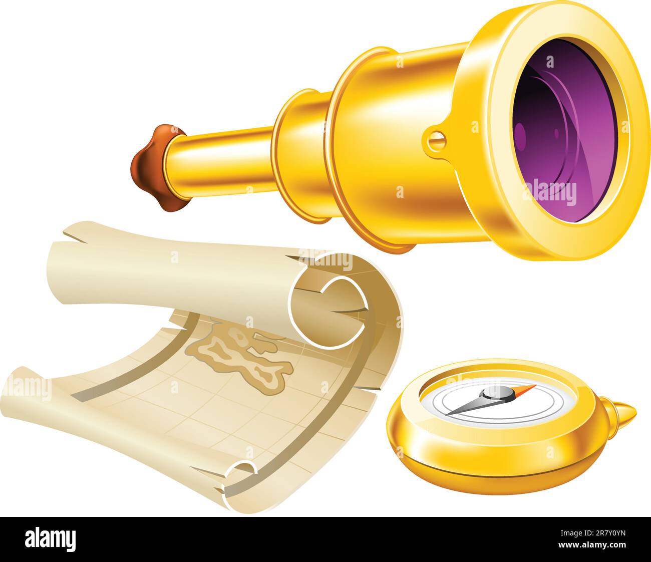Treasure map, telescope and compass Stock Vector Image & Art - Alamy