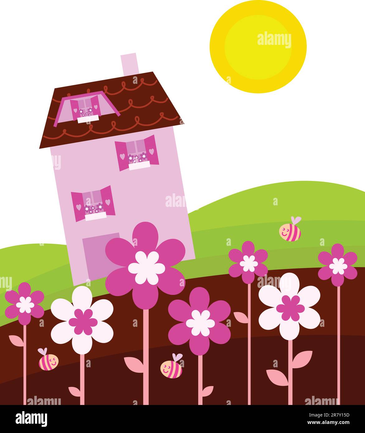 Village house in spring nature. Vector Illustration Stock Vector Image ...