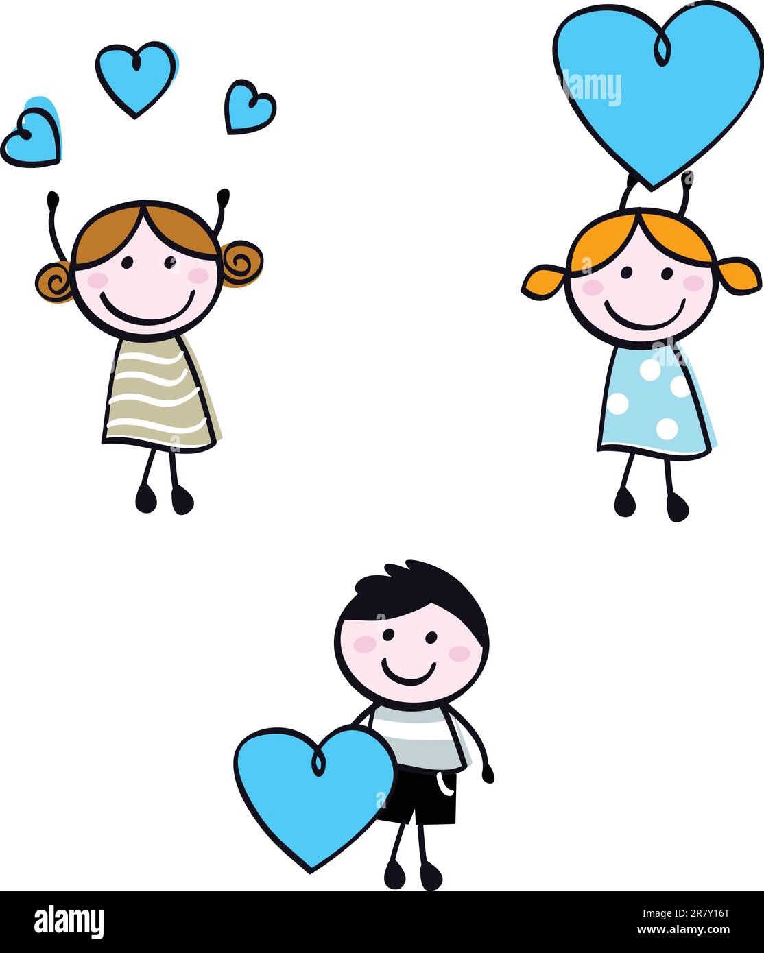 Cute doodle children with valentine's hearts. Vector cartoon ...